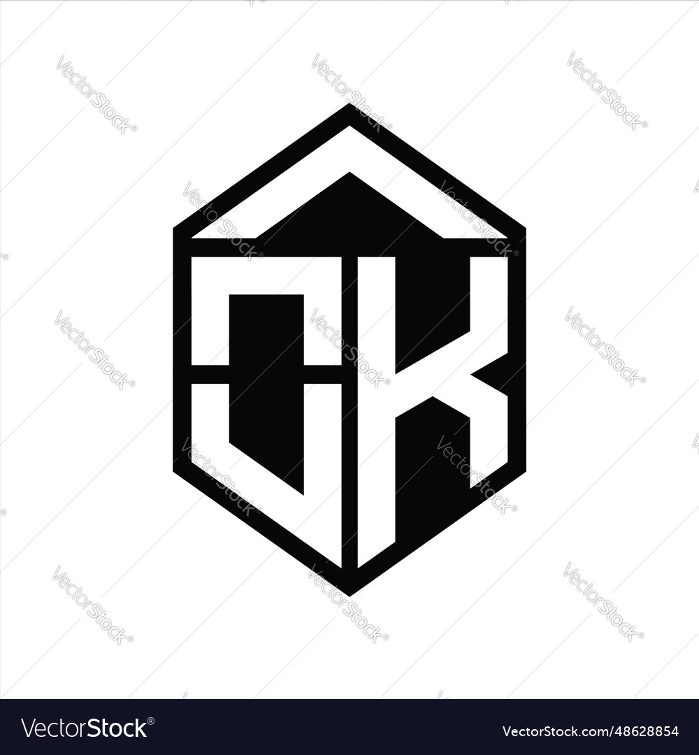 Ok letter logo monogram simple hexagon shield Vector Image