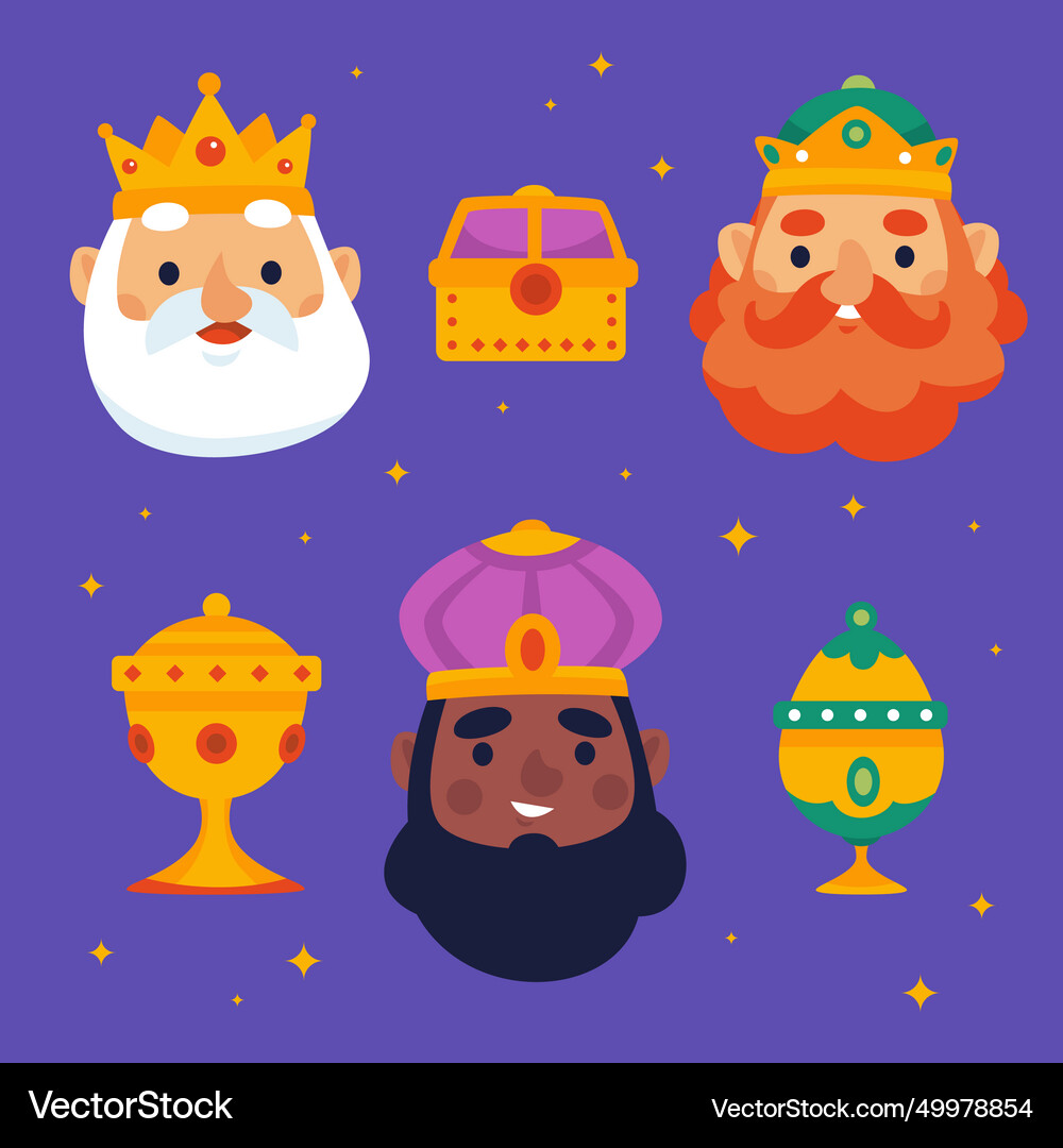 Reyes magos design elements set isolated on white Vector Image