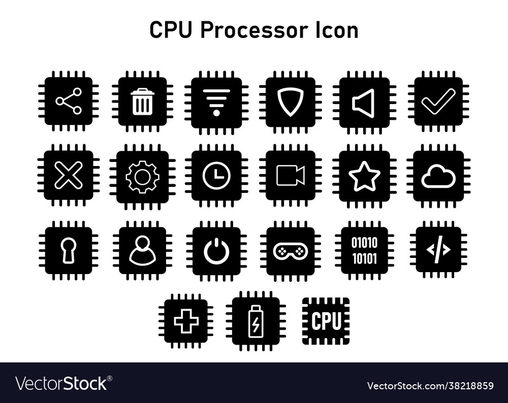 Computer cpu icon solid style icon Royalty Free Vector Image