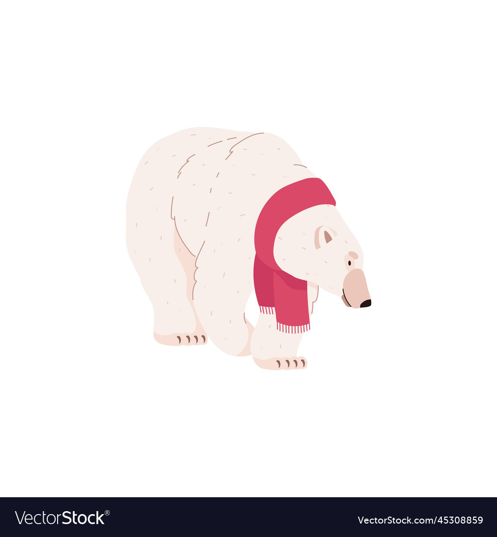 Cute Polar Bear Wearing Red Scarf Cartoon Flat Vector Image
