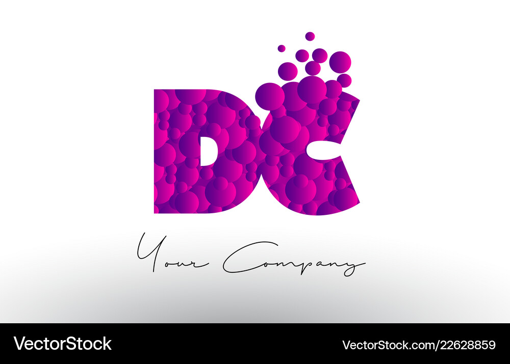 Dc d c dots letter logo with purple bubbles Vector Image