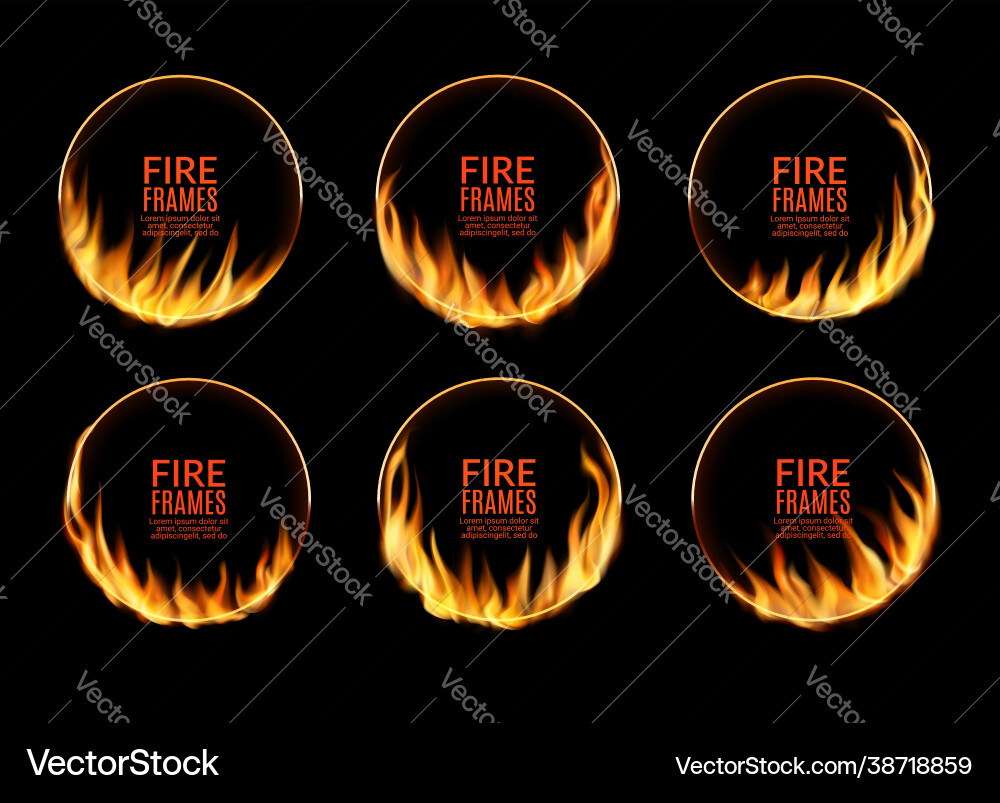 Round circus frames with fire flames circle rings Vector Image