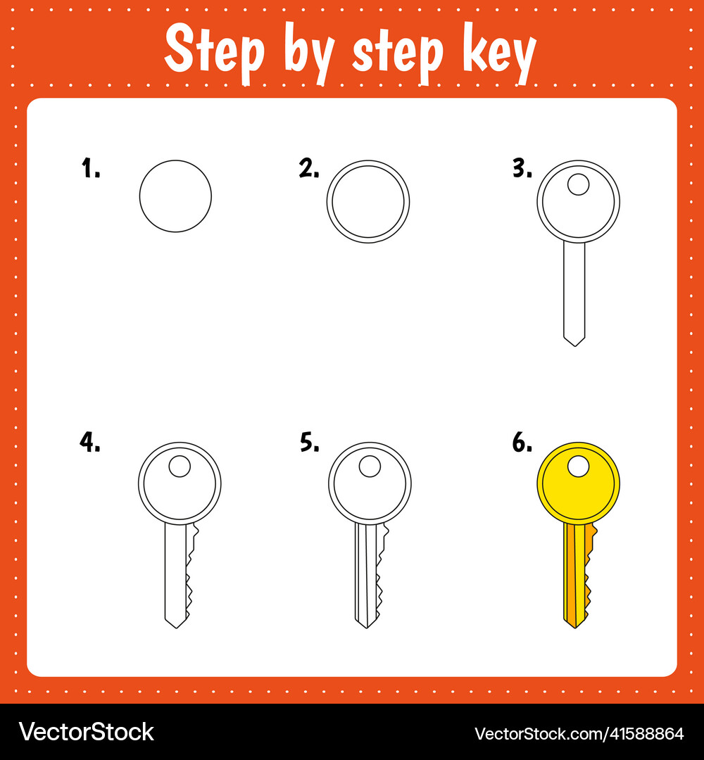 Drawing lesson for children how draw a key Vector Image