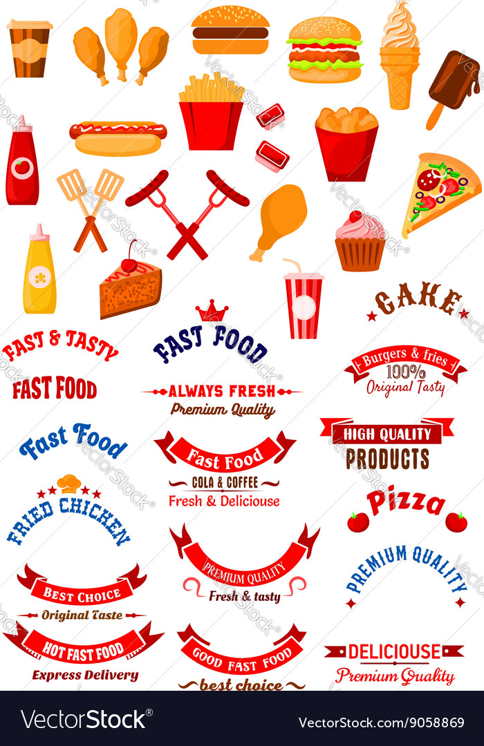 Fast food dishes and drinks icons for cafe design Vector Image