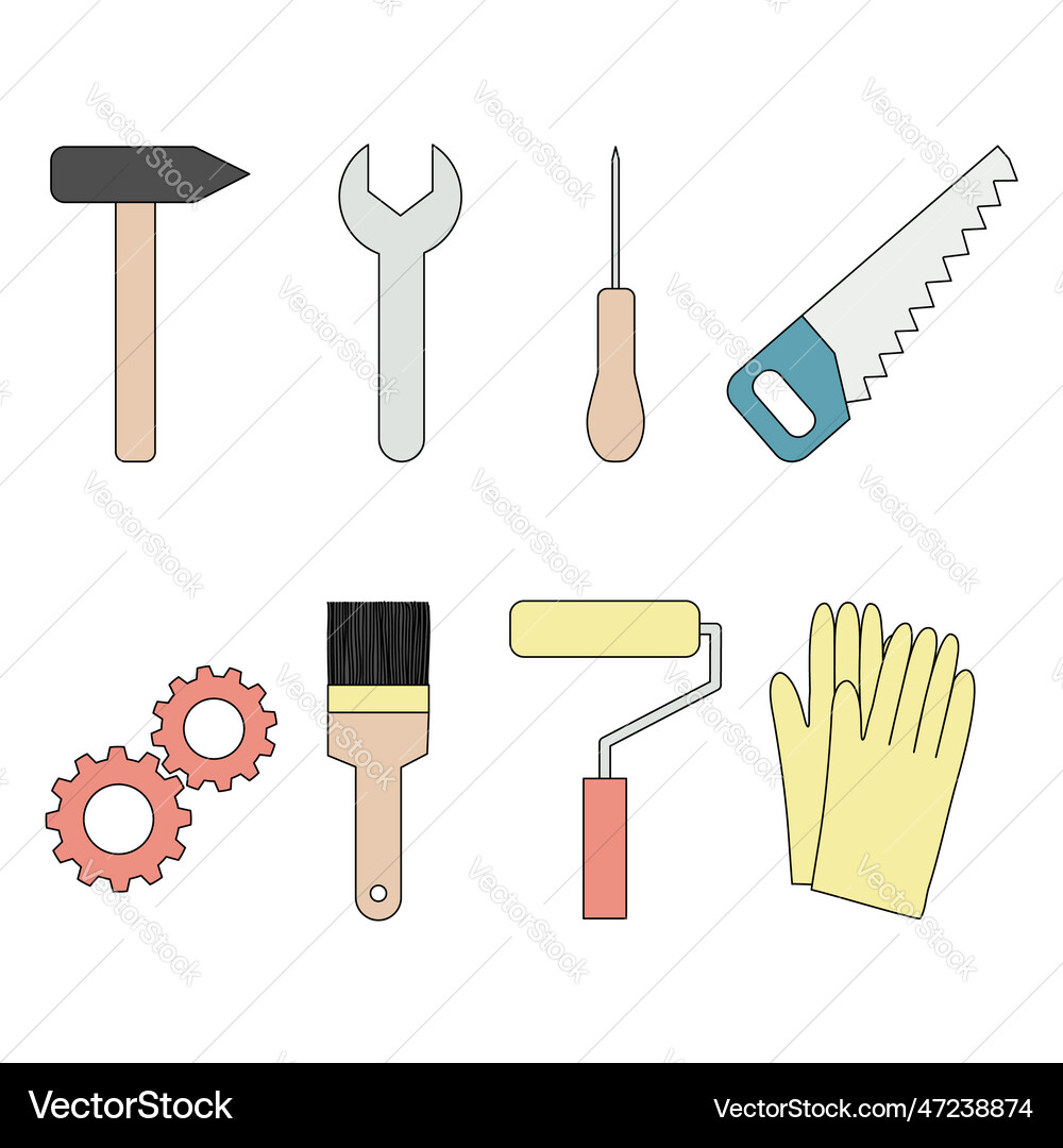 Building and repair tools set doodle style Vector Image