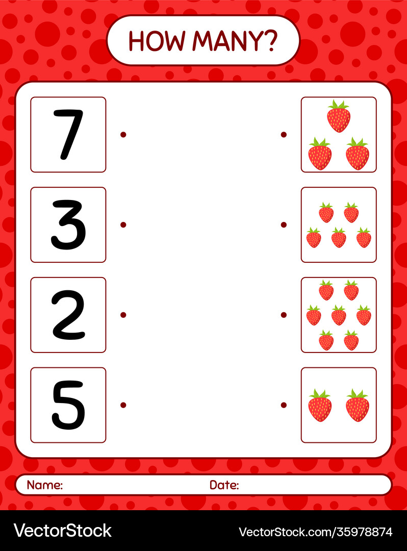 How many counting game with strawberry worksheet Vector Image