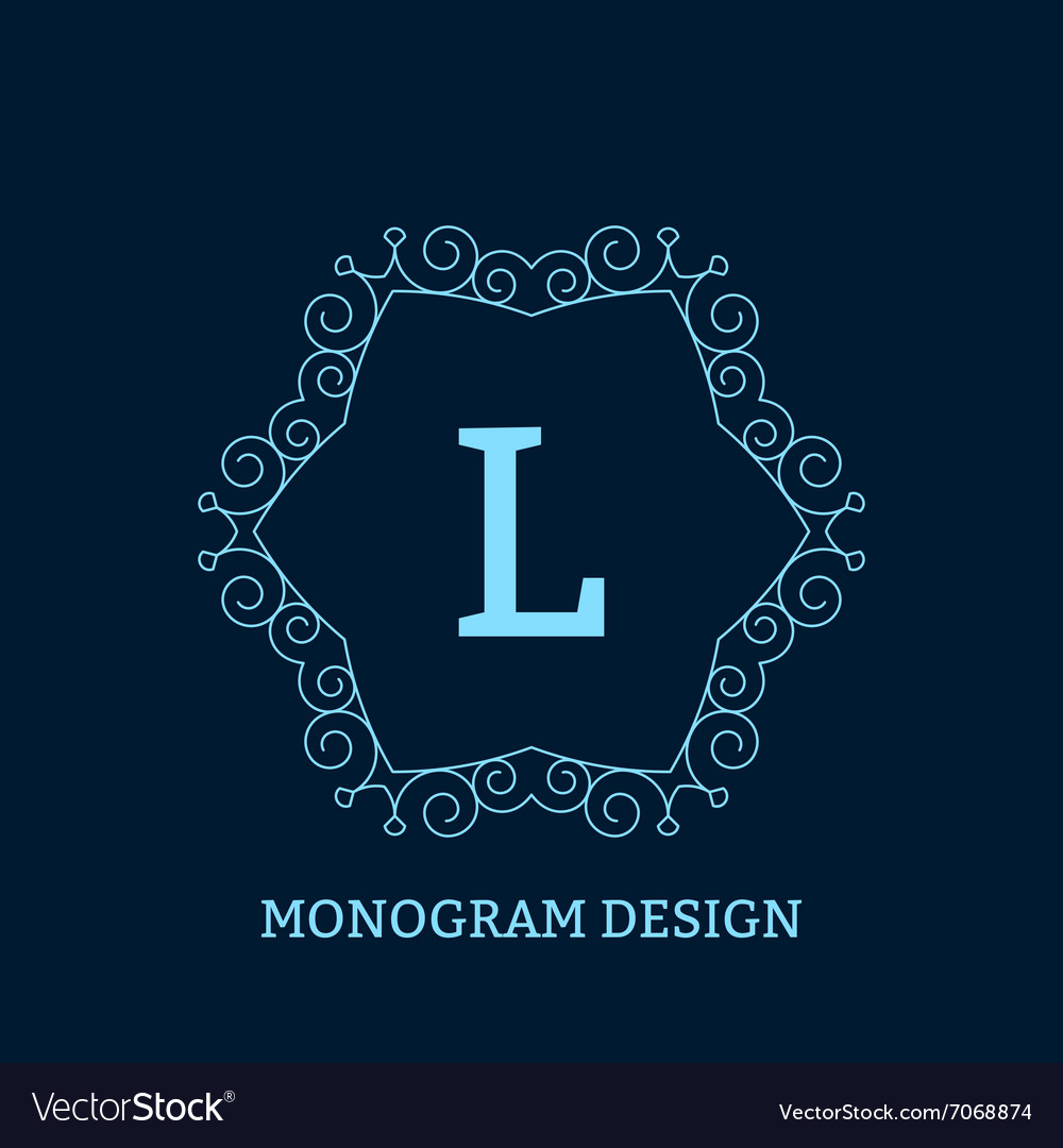 Linear blue monogram Royalty Free Vector Image