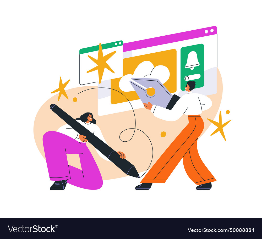 Creative designers work under digital virtual Vector Image