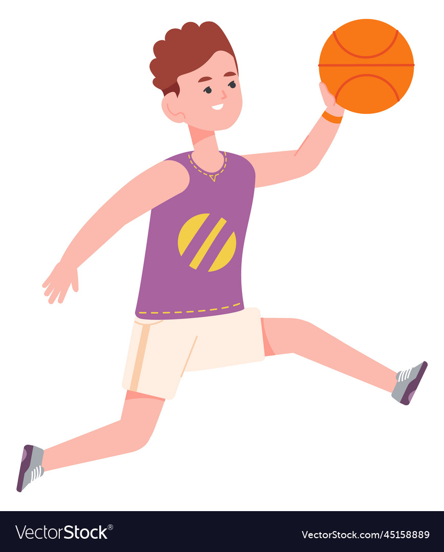 Cheerful boy playing basketball active kid Vector Image