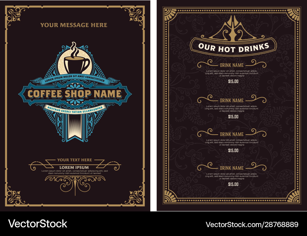 Coffee shop menu template vintage style Royalty Free Vector