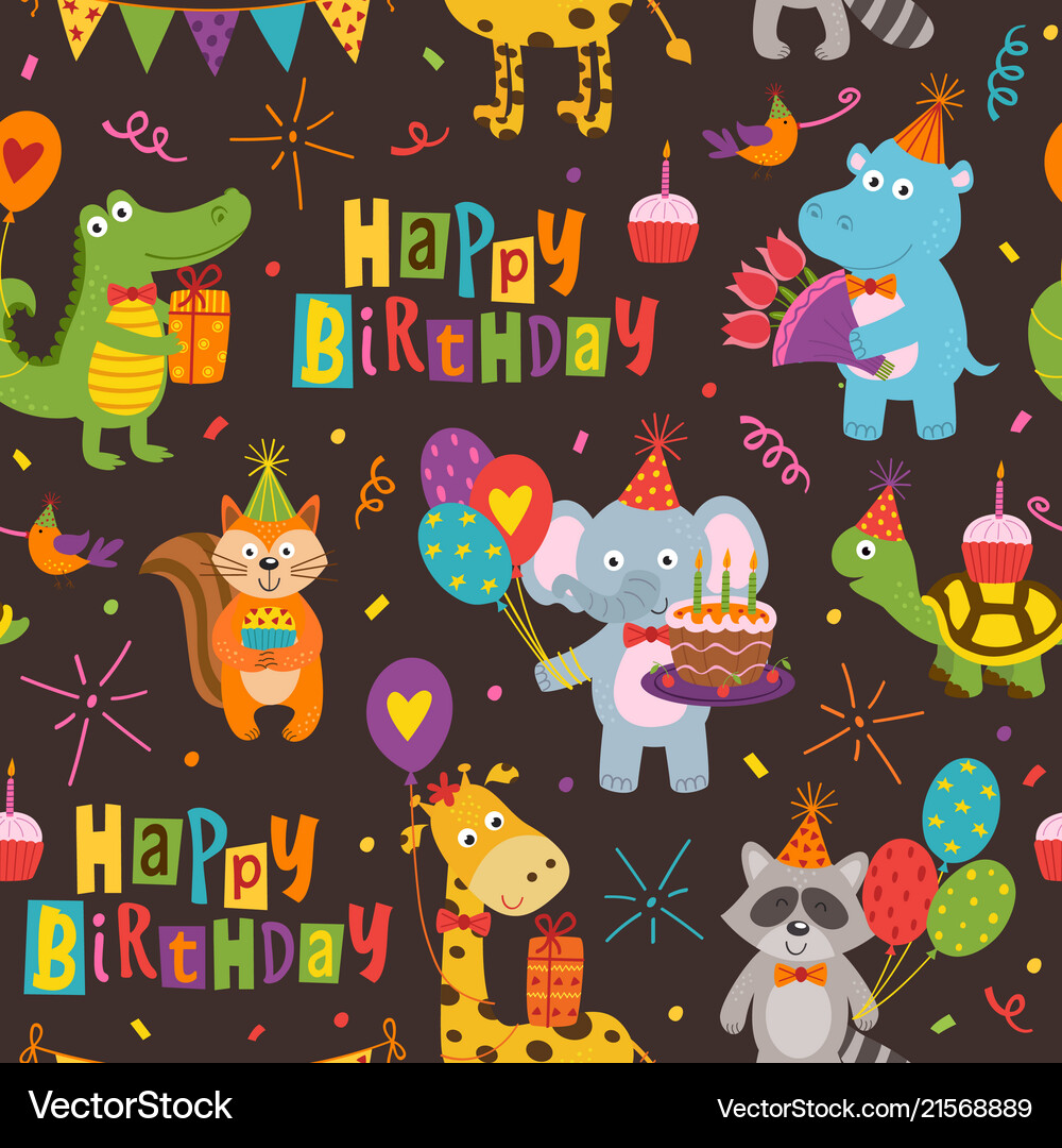 Happy Birthday Animal Party Pattern Royalty Free Vector