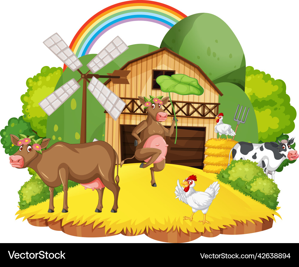 Isolated cartoon farm with animals Royalty Free Vector Image