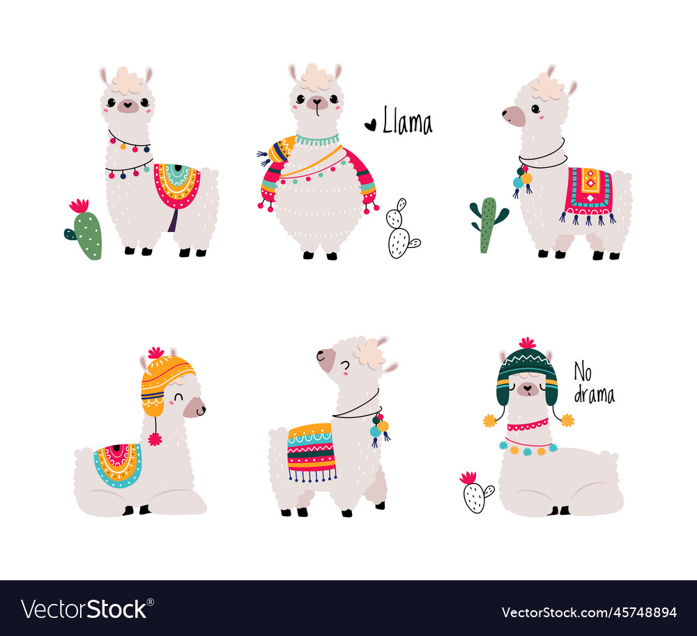 Pretty Wolly Llama Or Alpaca Wearing Knitted Hat Vector Image