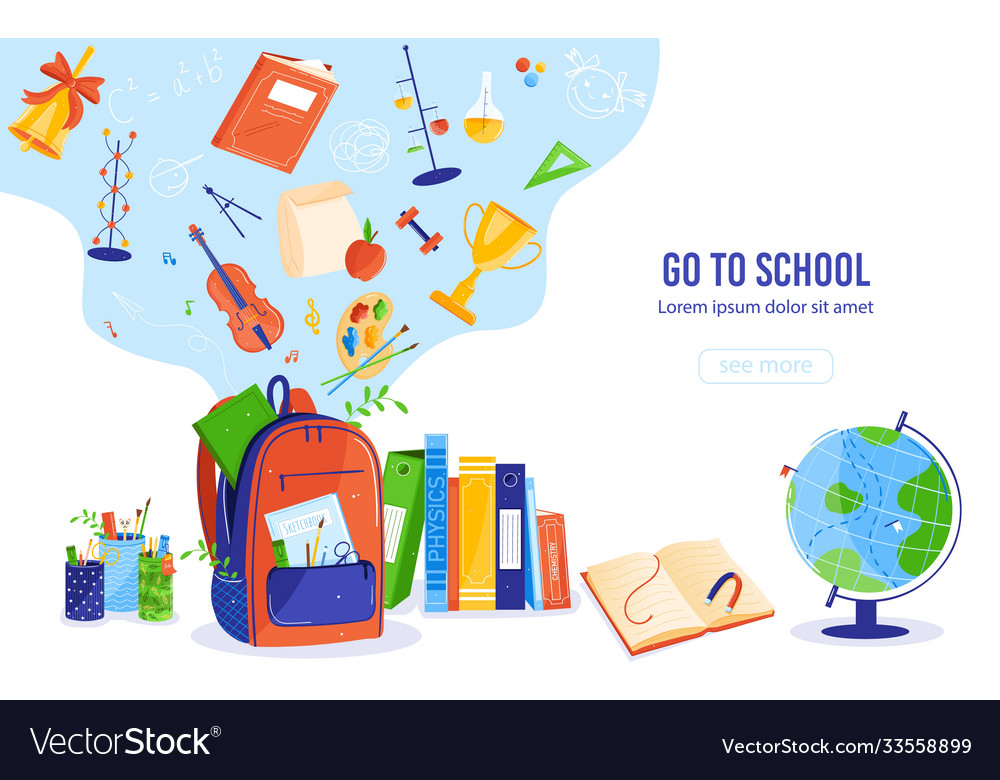 School objects cartoon flat Royalty Free Vector Image