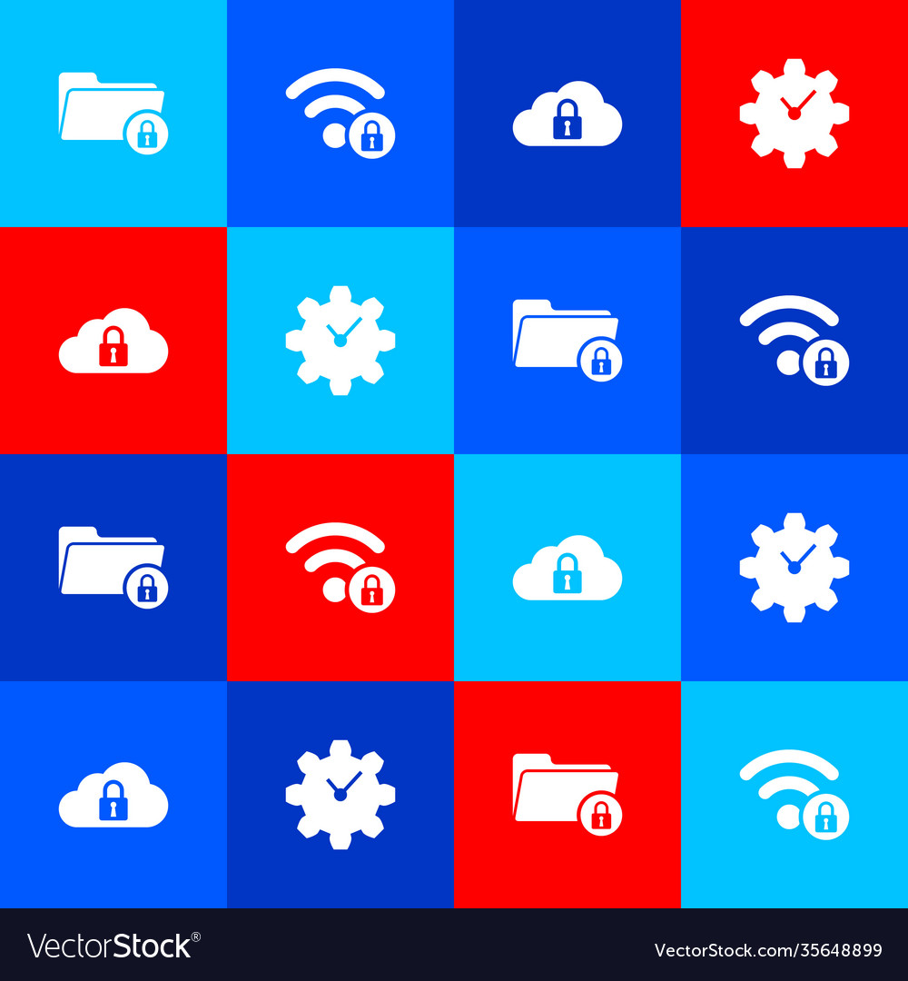 Set Folder And Lock Wifi Locked Cloud Computing Vector Image 5031