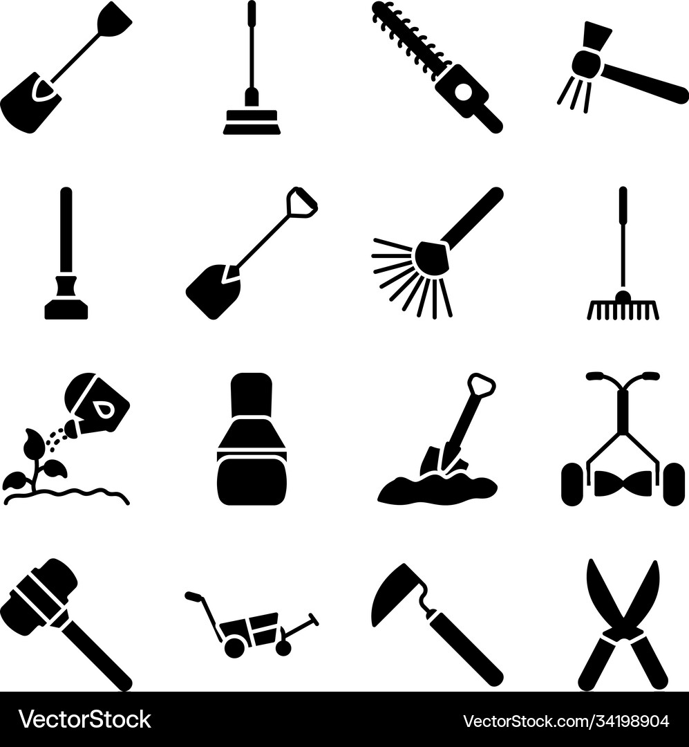 Landscaping equipment icons set Royalty Free Vector Image