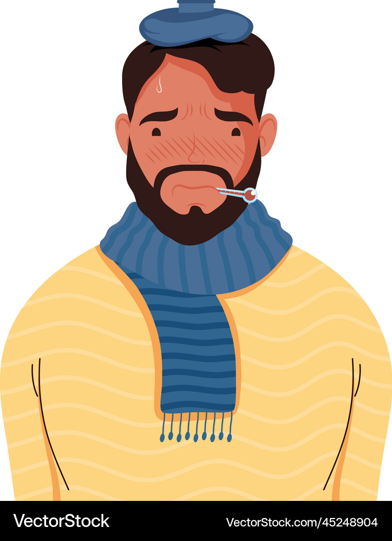 Man sick with thermometer Royalty Free Vector Image