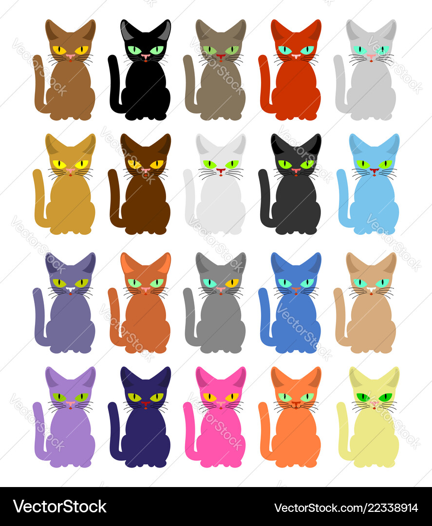 Cat set many colored cats Royalty Free Vector Image