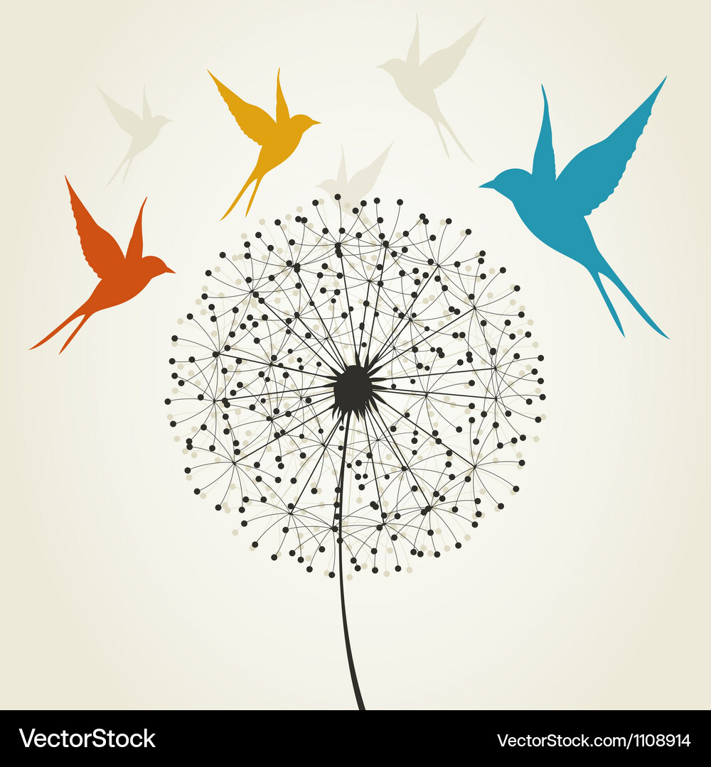 Dandelion and Bird Silhouette Royalty Free Vector Image