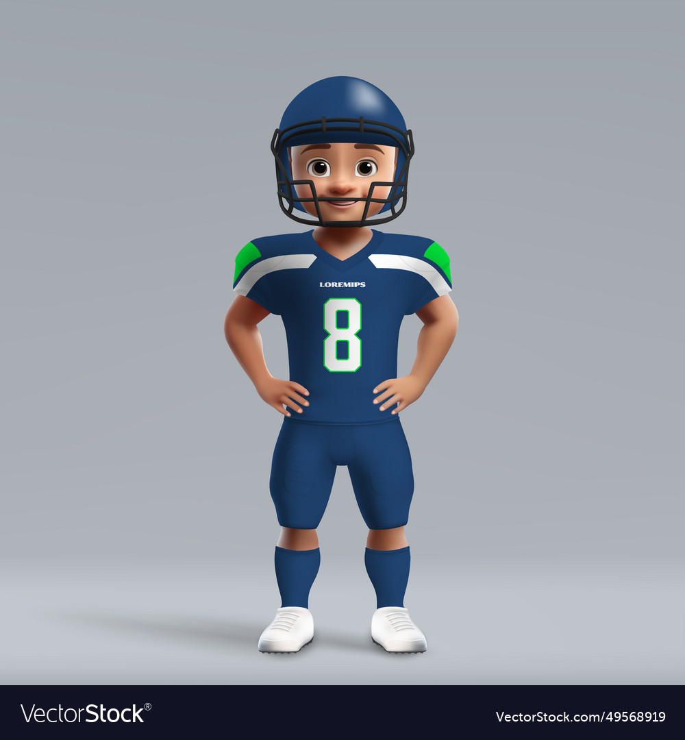 3d cartoon cute young american football player Vector Image