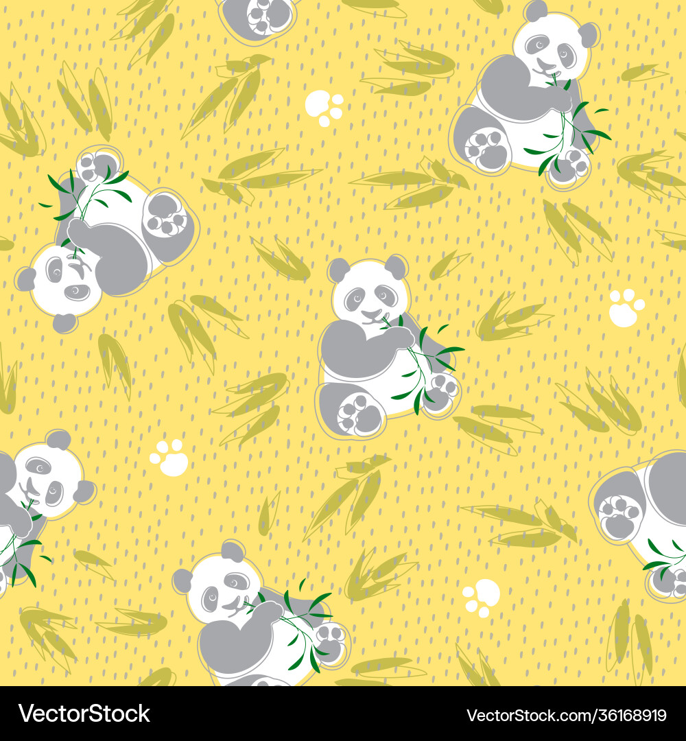 Pattern With Panda And Bamboo Leaves Royalty Free Vector