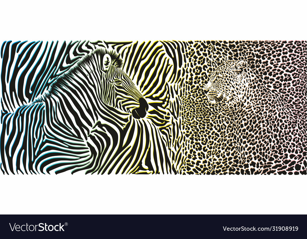 Wild animal background with zebra and leopard Vector Image
