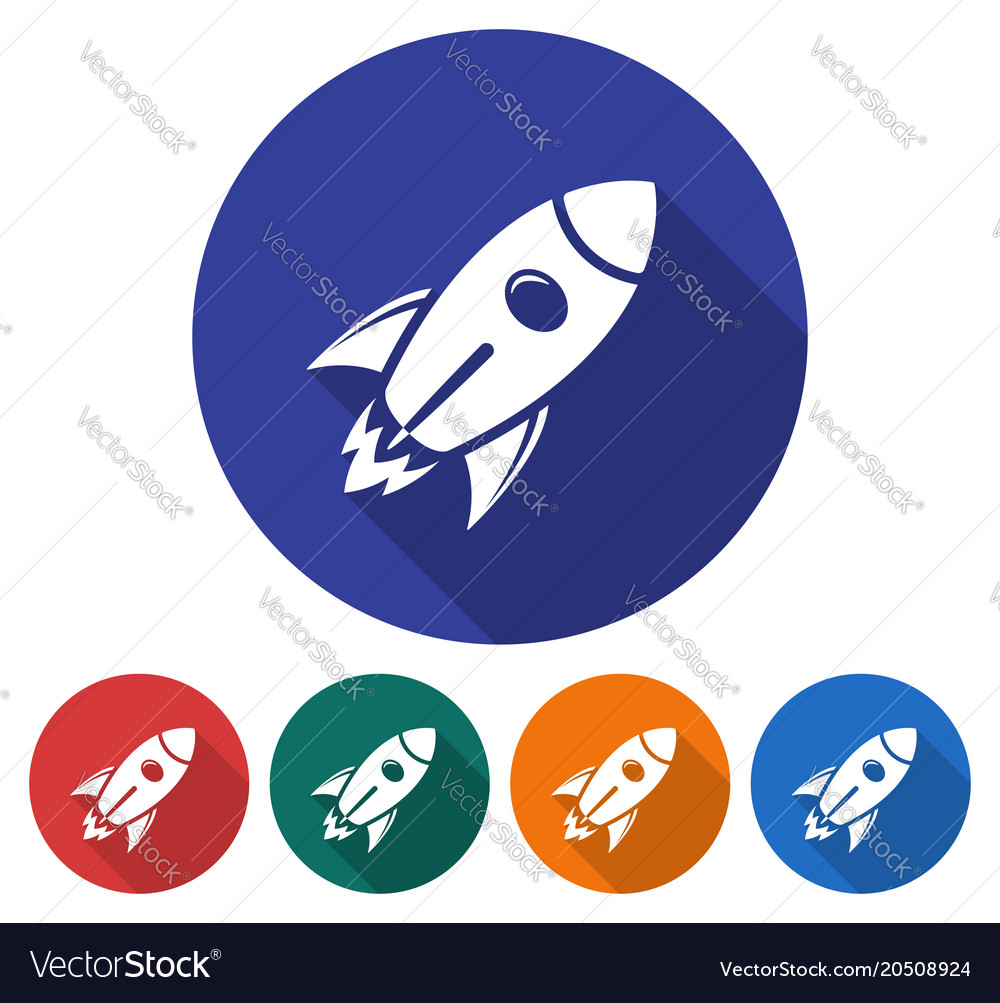 Round icon of space rocket flat style with long Vector Image