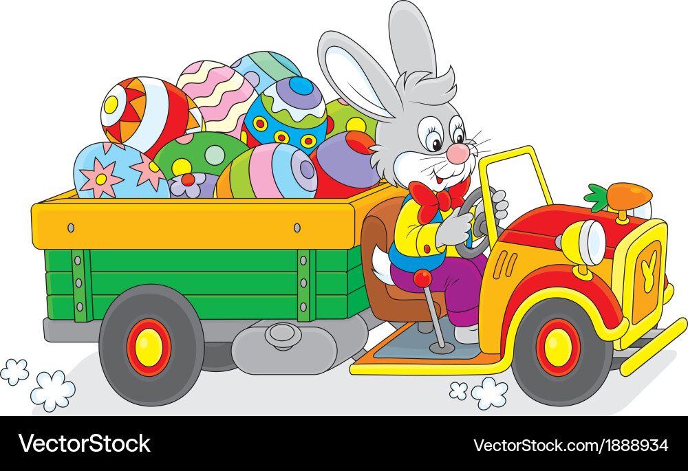 Bunny carries easter eggs Royalty Free Vector Image