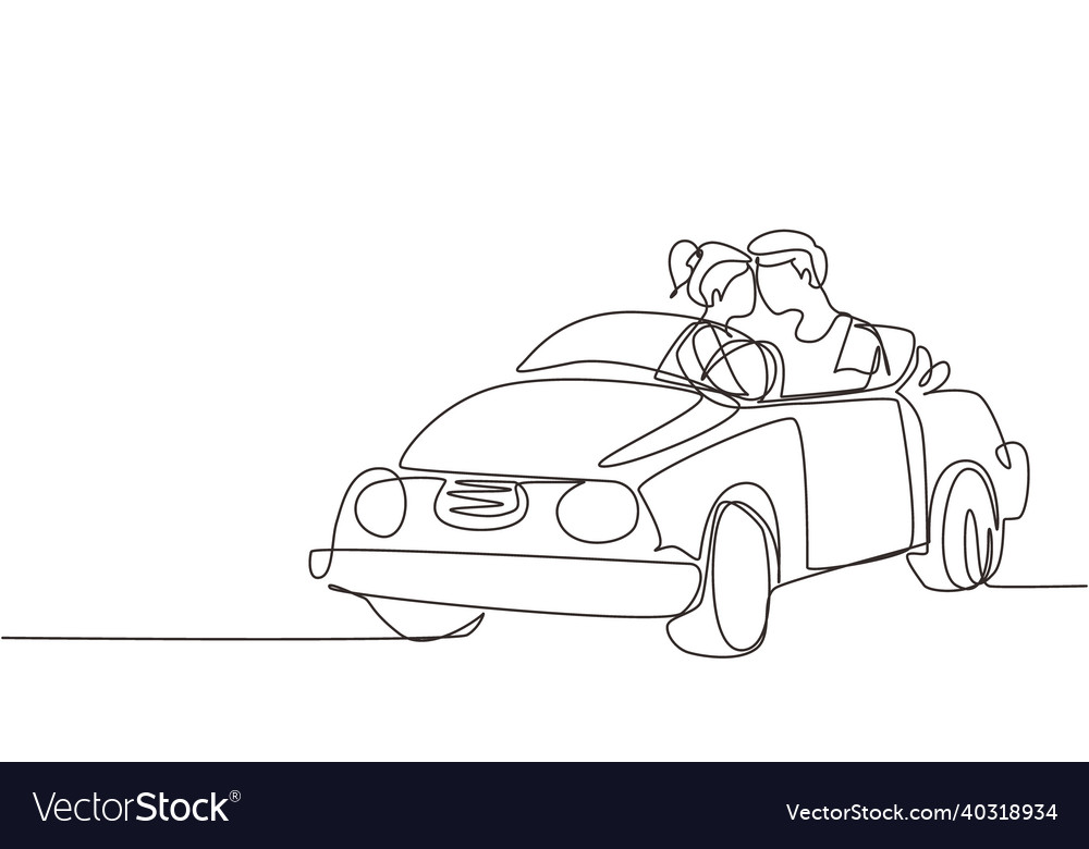 Continuous One Line Drawing Romantic Couple Vector Image