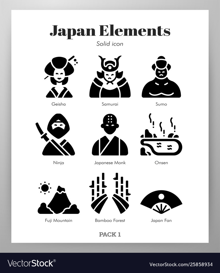 Japan elements solid pack Royalty Free Vector Image