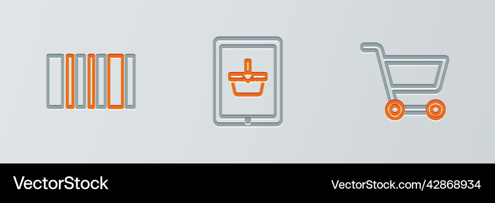 Set line shopping cart barcode and basket Vector Image