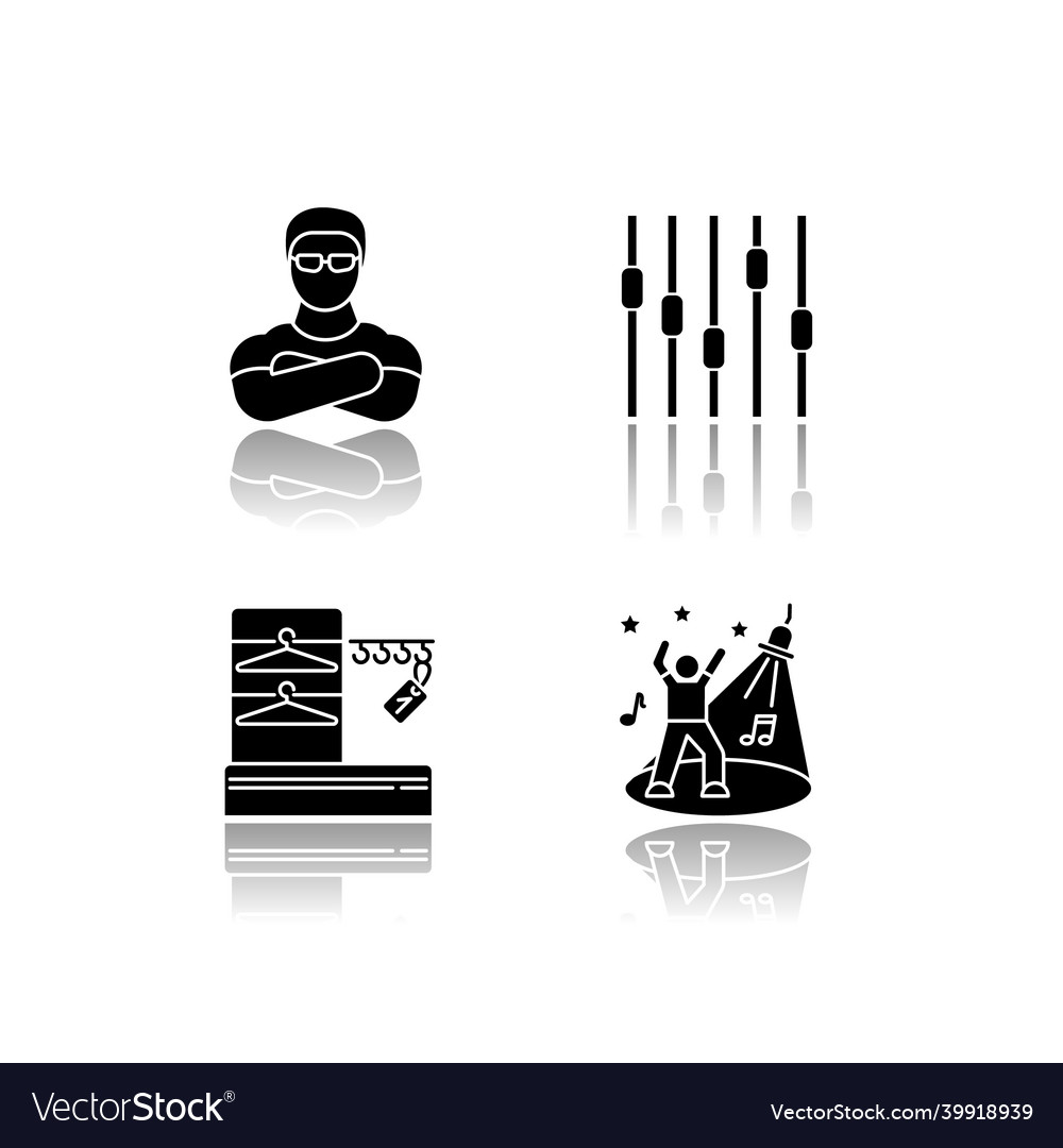 Nightclub drop shadow black glyph icons set face Vector Image
