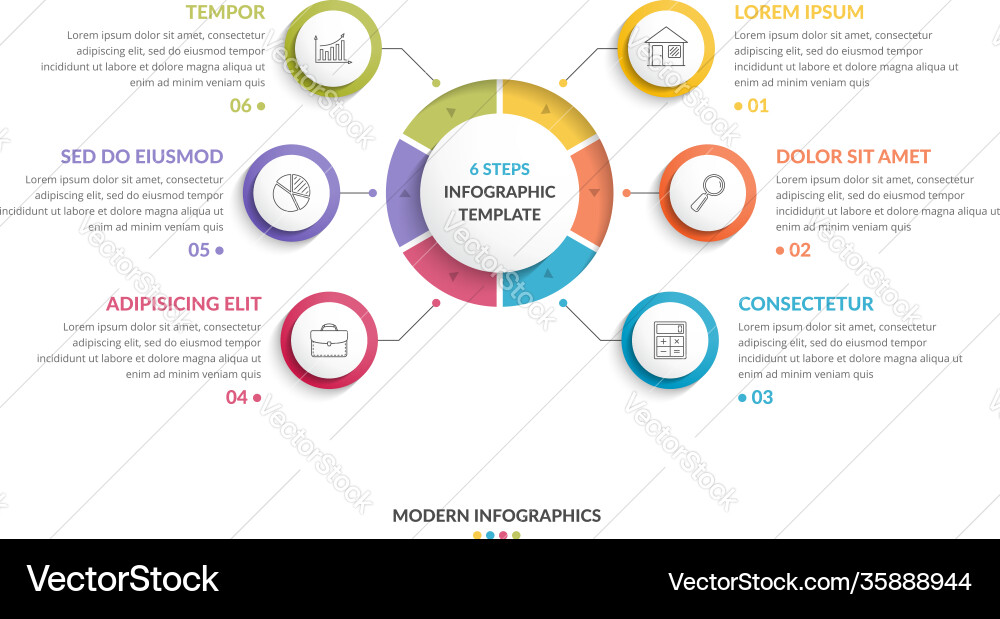 Circle infographics - six elements Royalty Free Vector Image