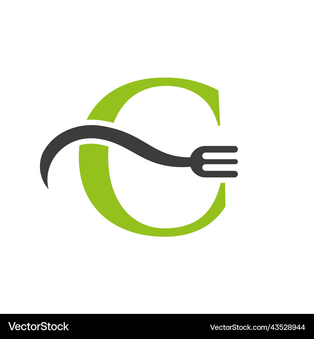 Letter c restaurant logo concept with fork Vector Image