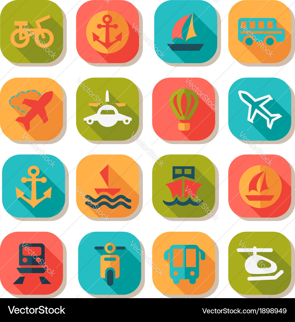 Flat transportation icons set Royalty Free Vector Image