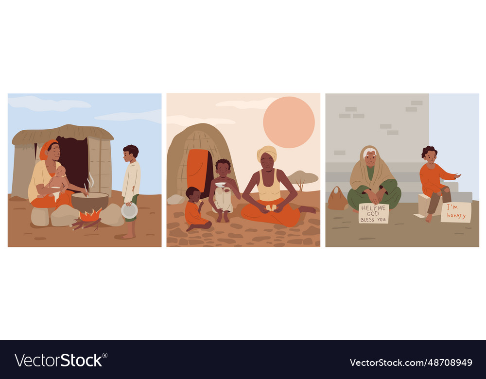 Hunger flat set Royalty Free Vector Image - VectorStock