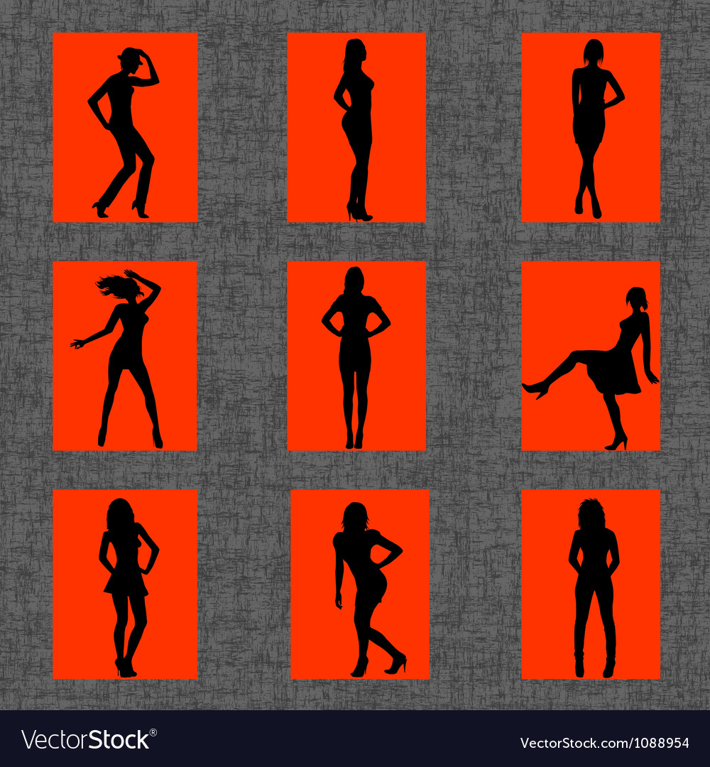 Background With Set Of Sexy Women Silhouettes Vector Image