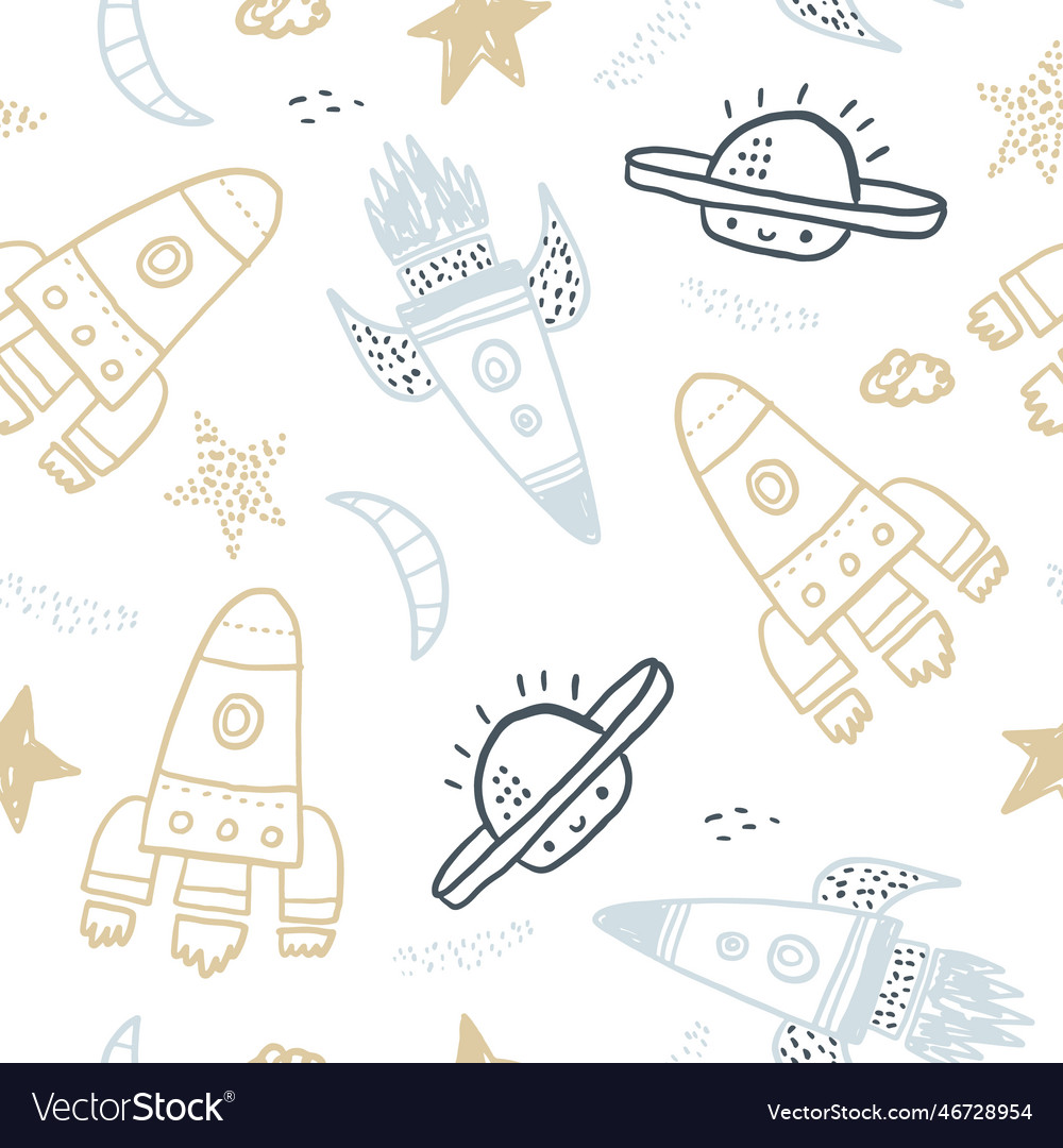 Seamless cosmic pattern with hand drawn space Vector Image