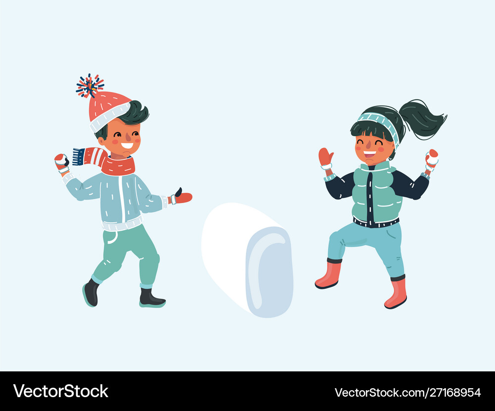 Two kids with snowball fight Royalty Free Vector Image