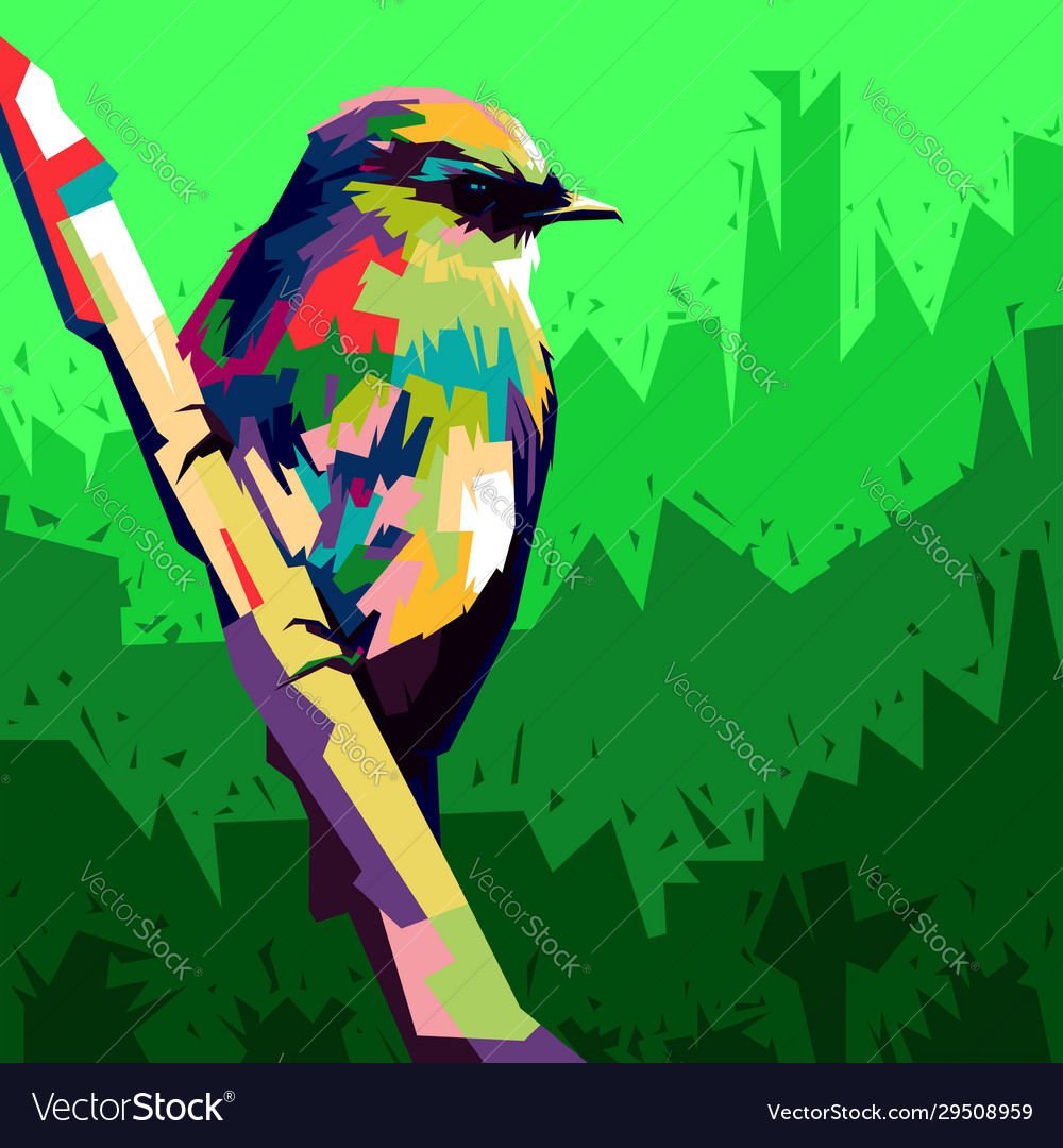 Colorful bird wpap pop art style birds perch on Vector Image