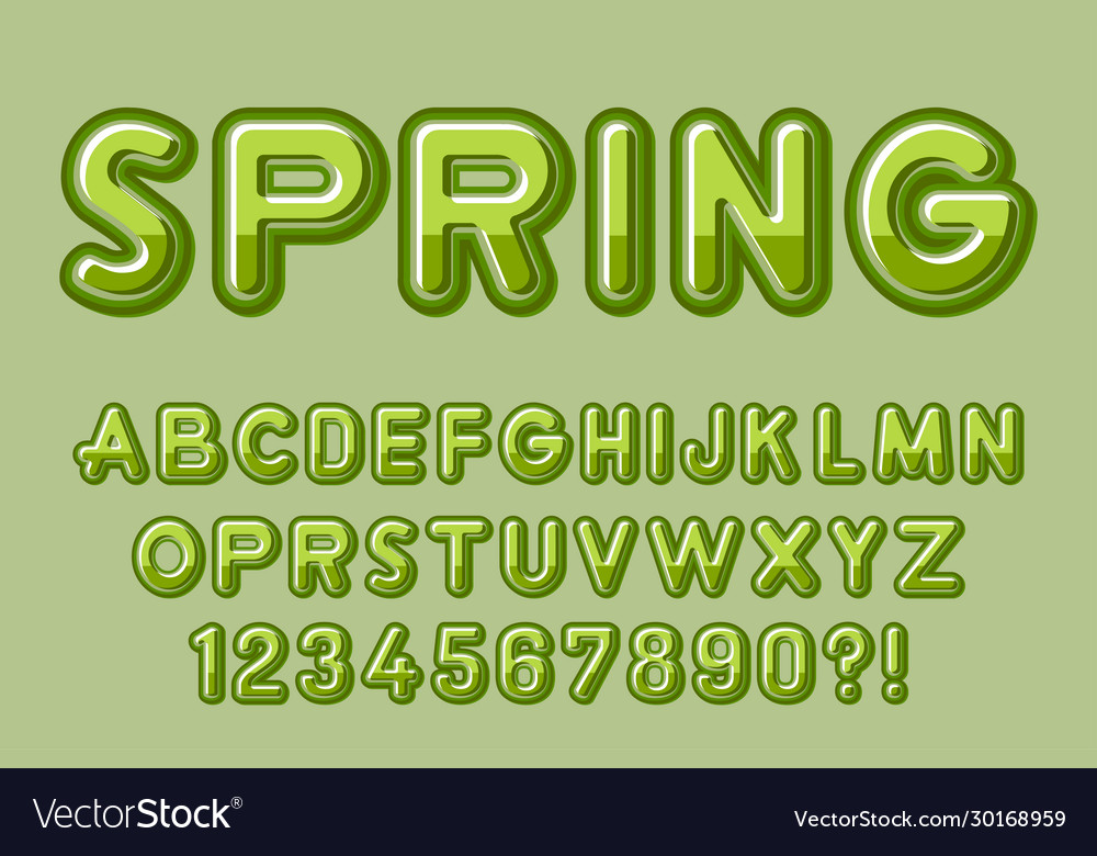 Modern 3d green alphabet letters numbers Vector Image