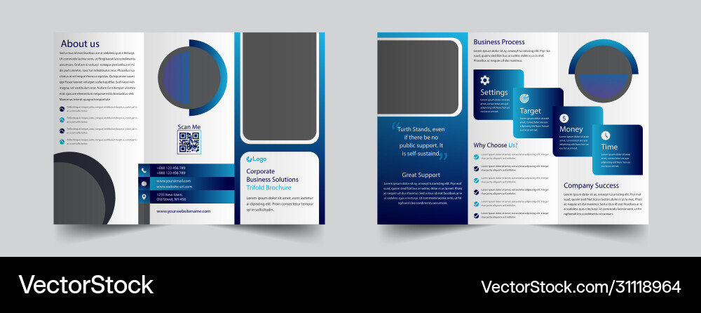 Creative blue trifold brochure design template Vector Image