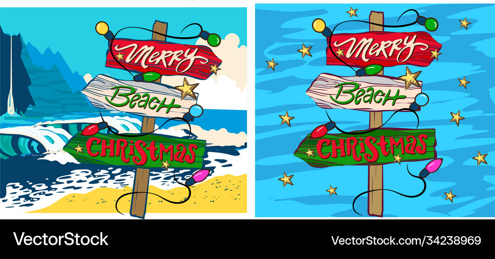 Christmas signs beach on beach Royalty Free Vector Image