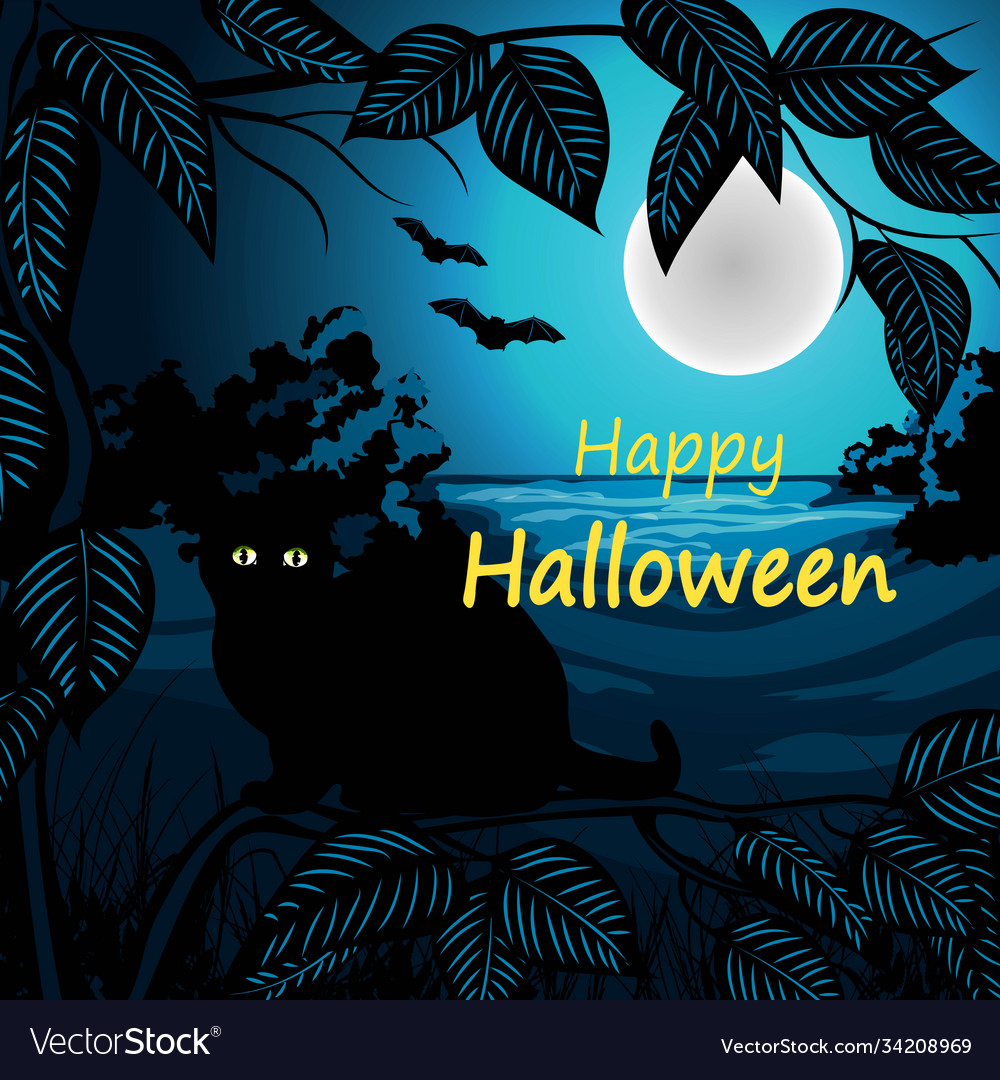 Happy halloween with black cat Royalty Free Vector Image