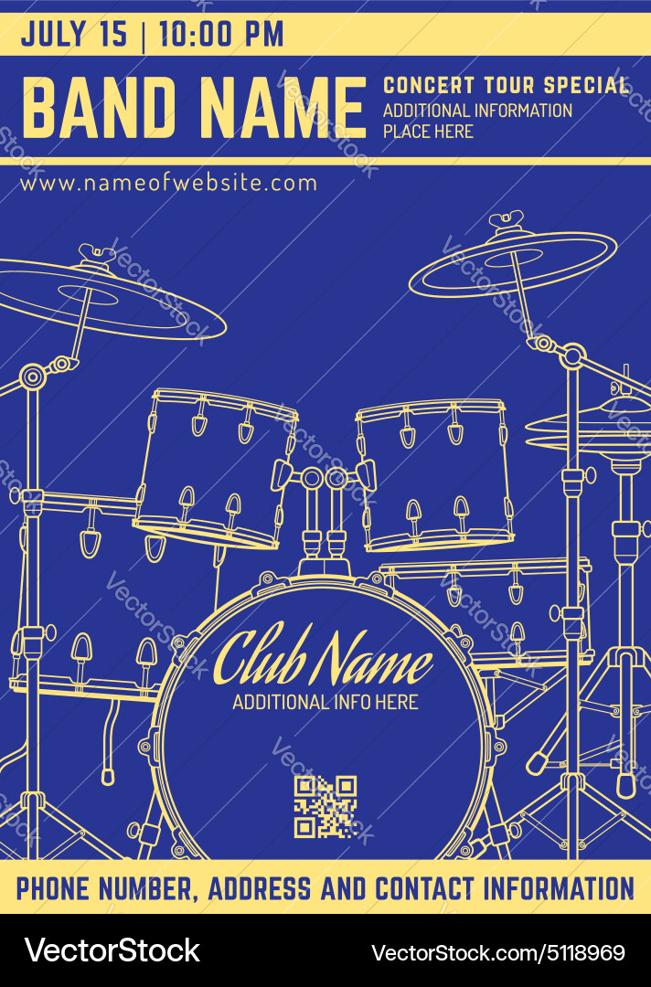 Rock music concert drum set vertical flyer Vector Image