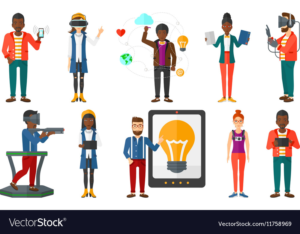 Set of people using modern technologies Royalty Free Vector Set of people using modern technologies Royalty Free Vector