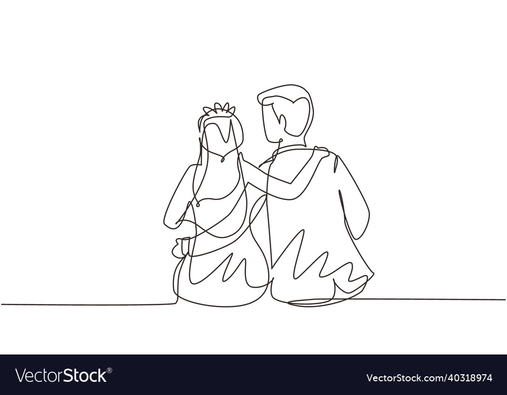 Continuous One Line Drawing Married Couple Vector Image