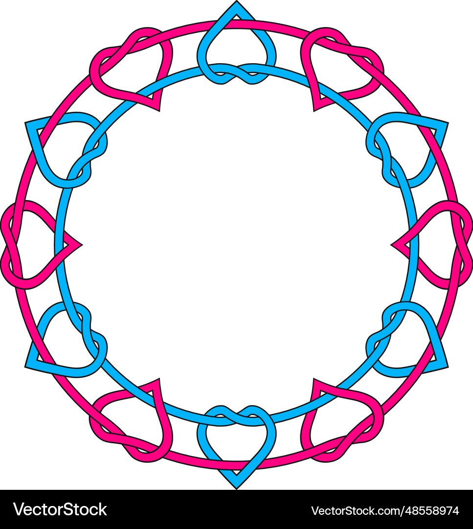 Wreath twisted hearts photo frame interlacing red Vector Image