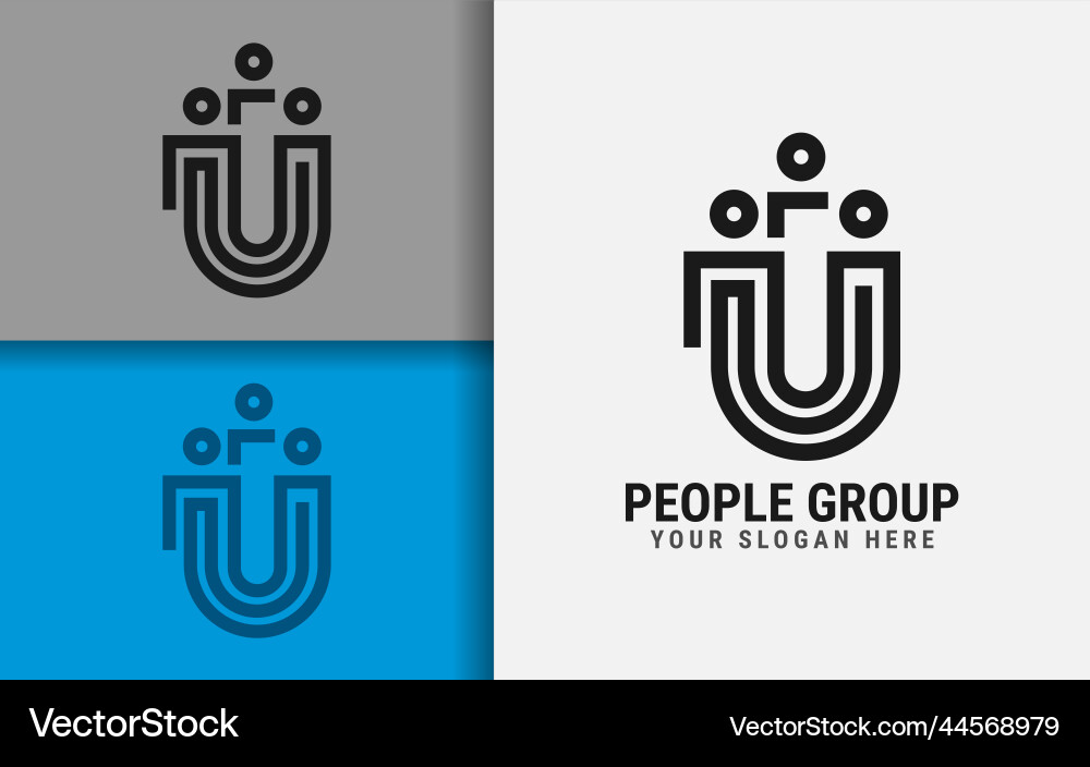 Abstract initial letter u logo design with people Vector Image