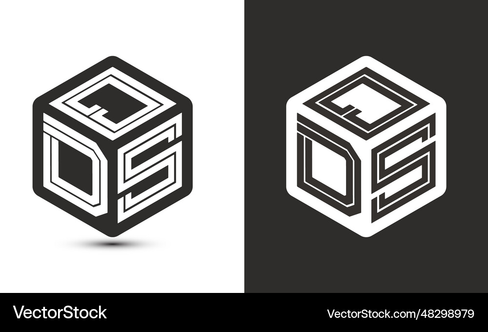 Qds letter logo design with cube modern Royalty Free Vector